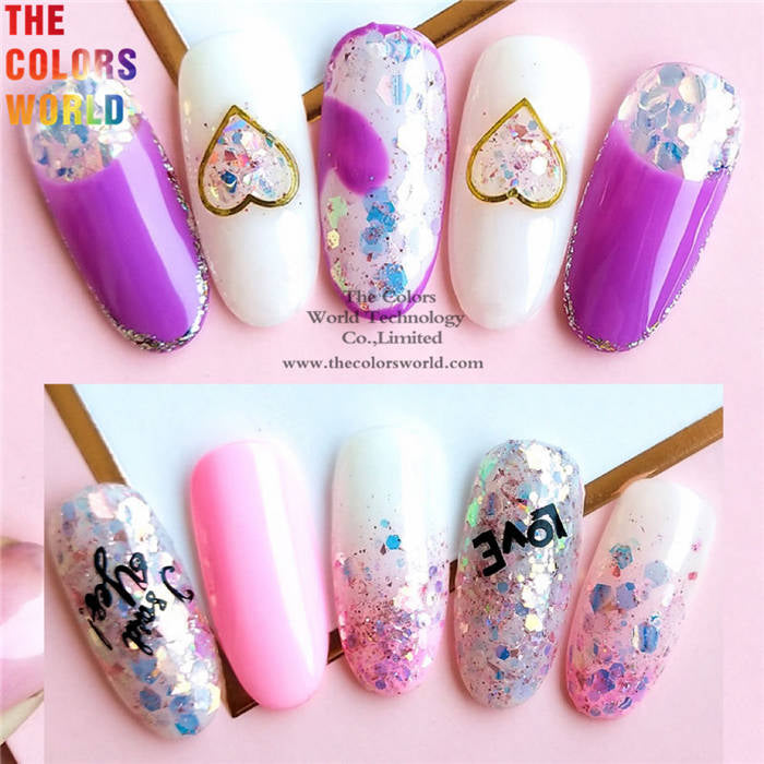 TCT-330 Hexagon Chunky Iridescent Rainbow Nail Glitter Nail Art Decora ...
